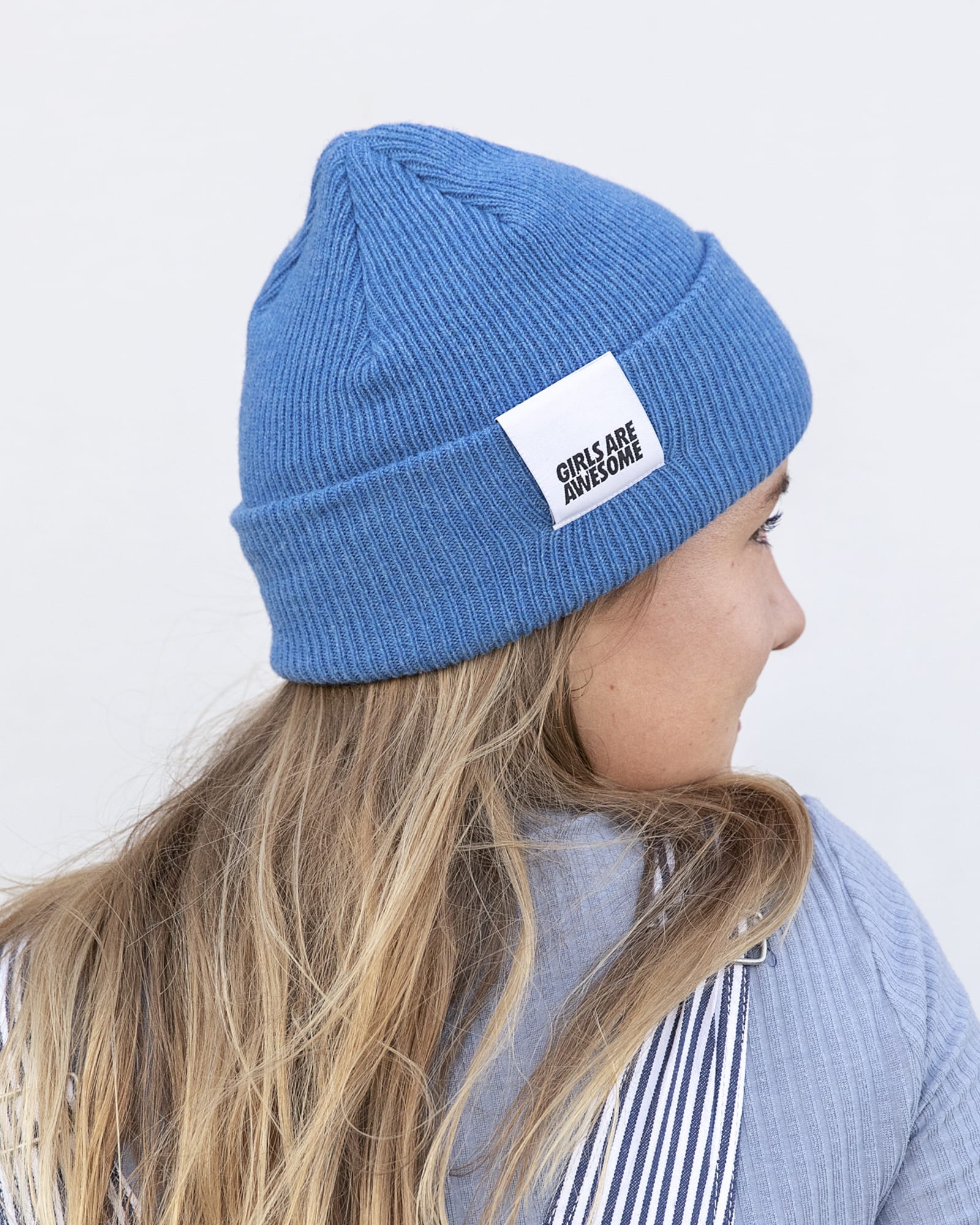 Girls are Awesome Single Drip Lammwoll Beanie blau - No Cream Store